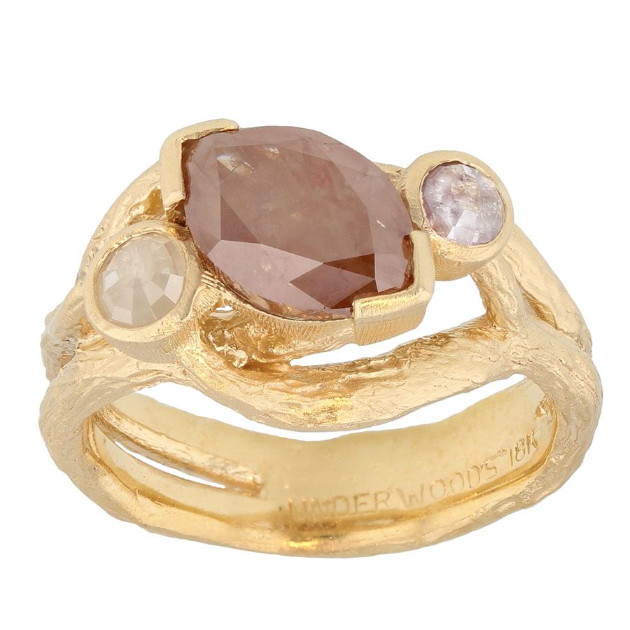 Opaque Diamonds in Yellow Gold "Bark" Textured Ring - Underwoods Fine ...