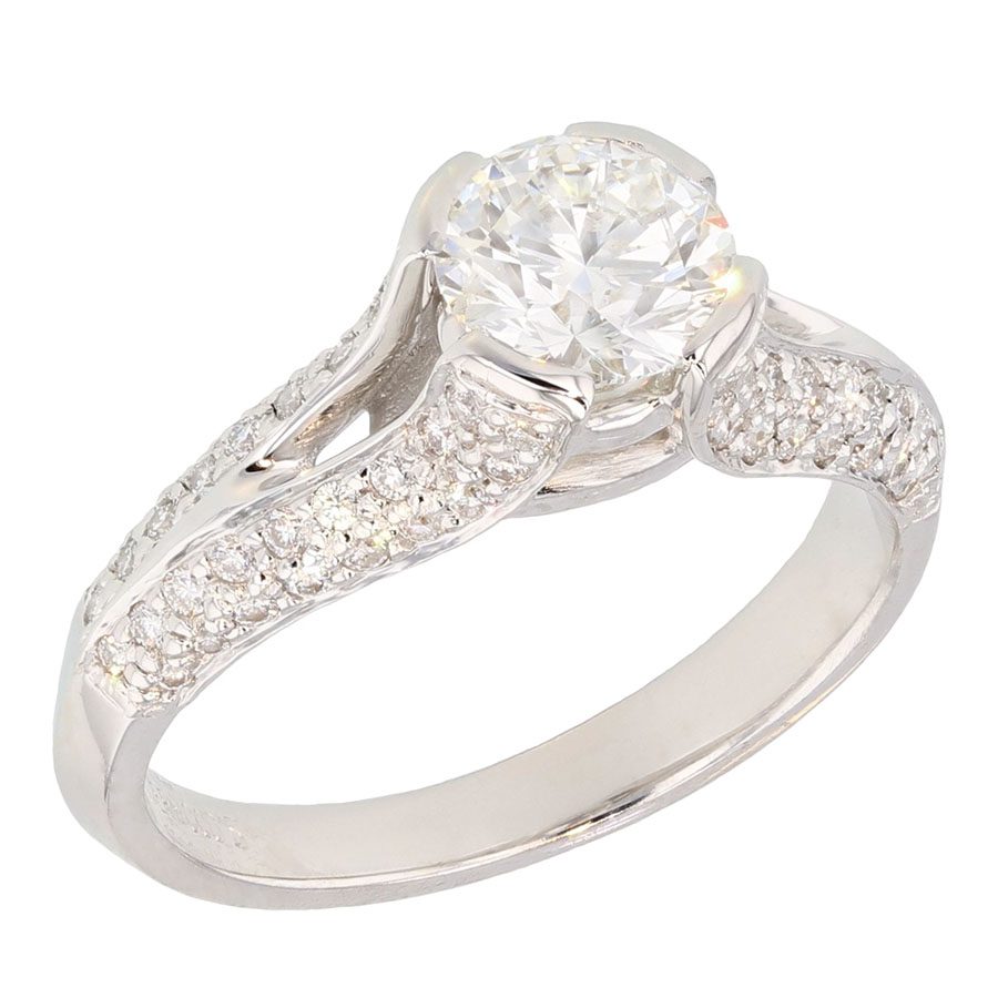 Round Diamond in White Gold Split Shank Ring - Underwoods Fine Jewelers