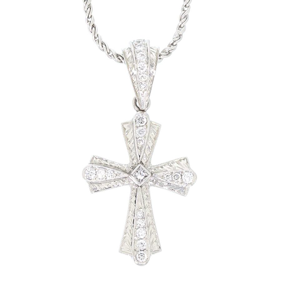 Hand Engraved Platinum and Diamonds Cross Pendant - Underwoods Fine ...