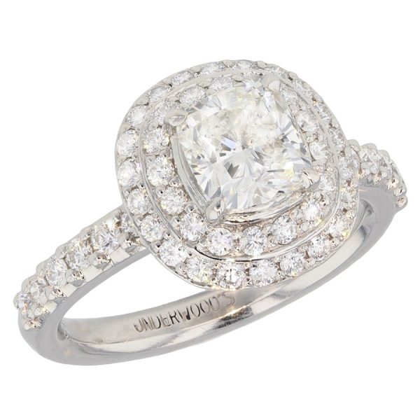 UCD0815 Cushion Diamond Double Halo Platinum Ring - Underwoods Fine ...