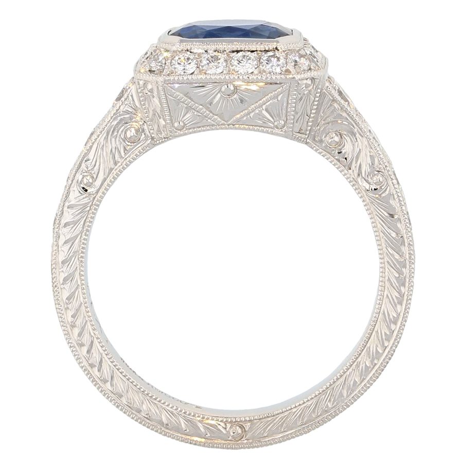 Rectangular Sapphire in Platinum Hand Engraved Ring - Underwoods Fine ...