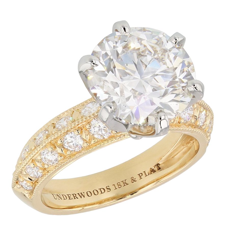 Large Round Diamond in Yellow Gold Milgrain Ring - Underwoods Fine Jewelers