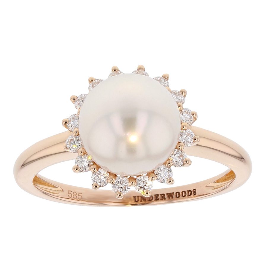 Cultured Pearl in Rose Gold Halo Ring - Underwoods Fine Jewelers