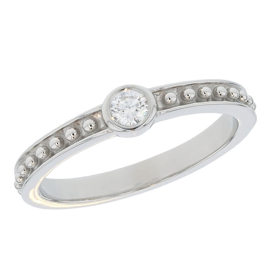 Round Diamond in White Gold "Beaded" Band - Underwoods Fine Jewelers
