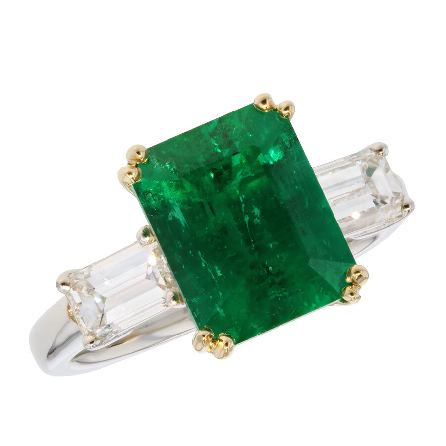 Emerald Cut Emerald with Baguette Diamonds in Platinum Ring ...