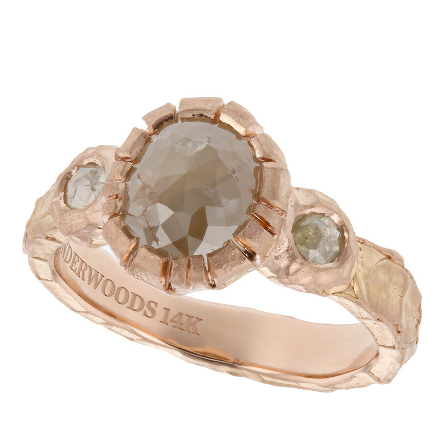 Rose Cut Opaque Diamond in Hammered Rose Gold Ring - Underwoods Fine ...